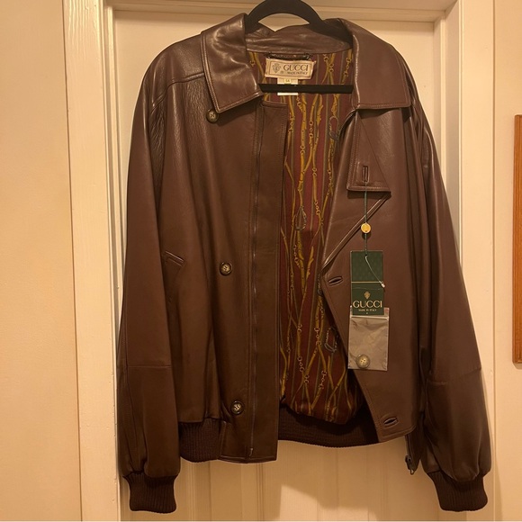 Gucci | Jackets & Coats | Vintage Gucci Mens Brown Leather Bomber ...